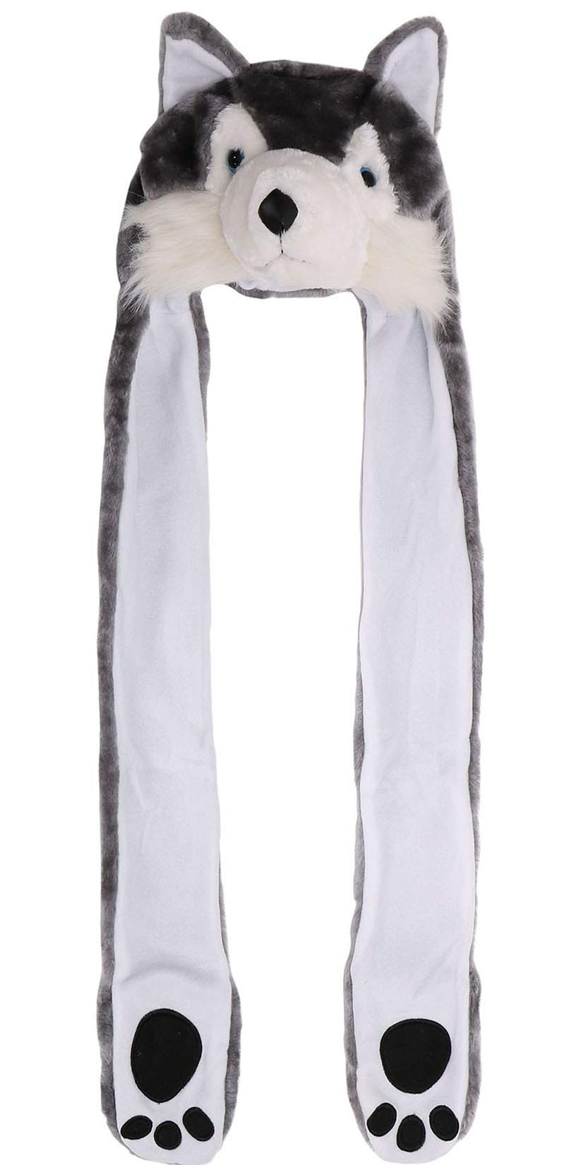 Simplicity Winter Animal Hats Caps Full Hoodie Grey Dog Caps with Scarf Mitten
