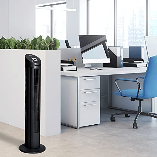Seville Classics UltraSlimline Indoor Bladeless Oscillating Tower Fan Quiet Cooling LED Display Space-Saving for Home w/Remote and 7.5H Timer, Black, 40" 4-speed (75 degrees)