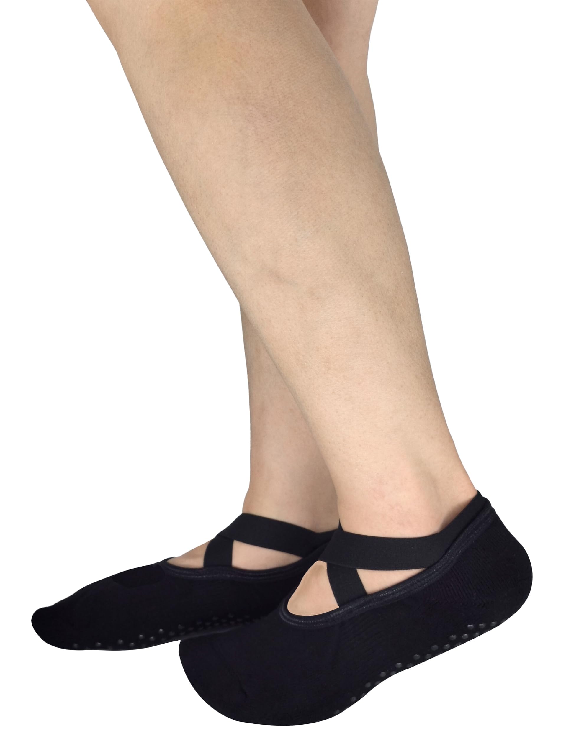 Toes&Feet Women's 2-Pack Black Padded Anti-Slip Grips Yoga Pilates Ballet Barre PiYo Socks, Size 4-9