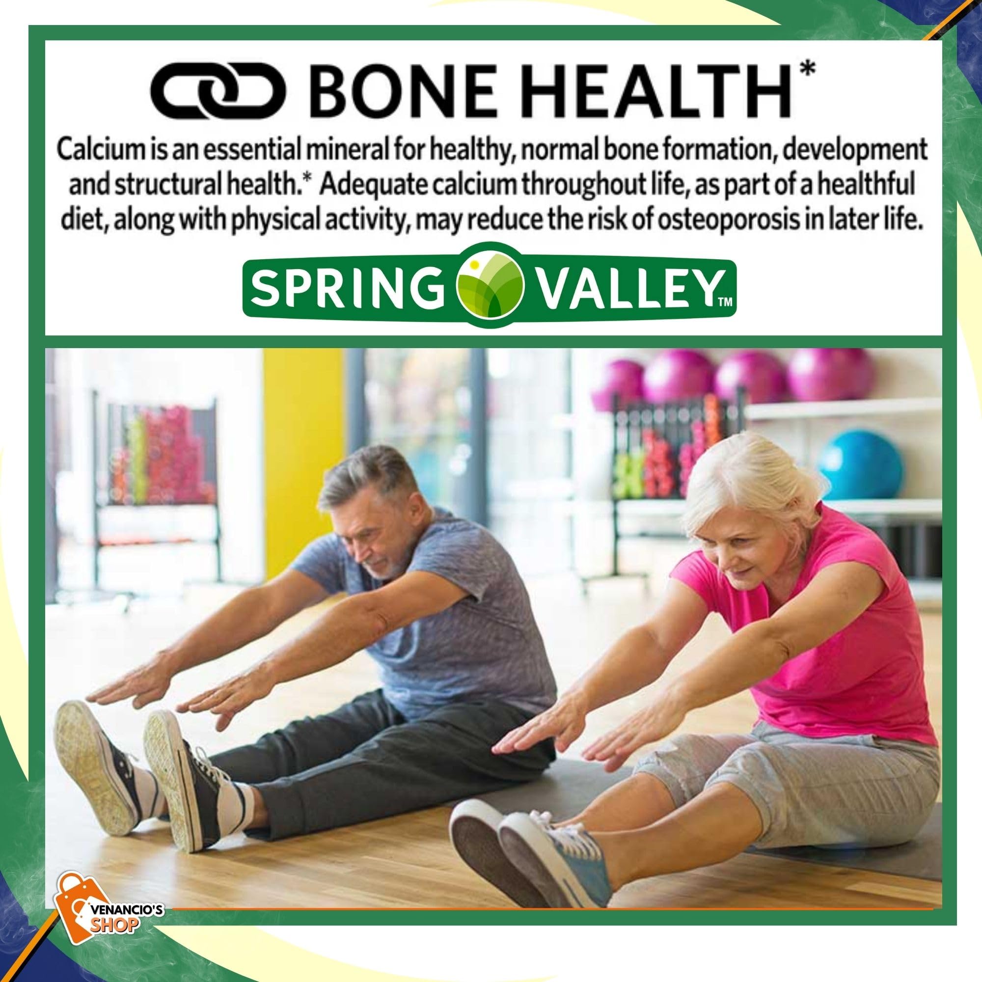 Spring Valley Calcium 600 mg 100 Tablets, Dietary Supplement, Bone Health Calcium + Includes Venancio’sFridge Sticker (Pack of 1)