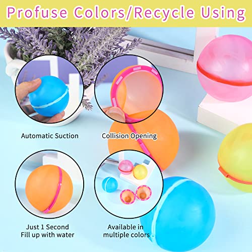 Reusable Water Balloons,Multicolor Water Balls 4 PCS,Quick Fill Self Sealing Water Bombs Balloons,Yard Games,Water Fight Waterfall Ball Toys