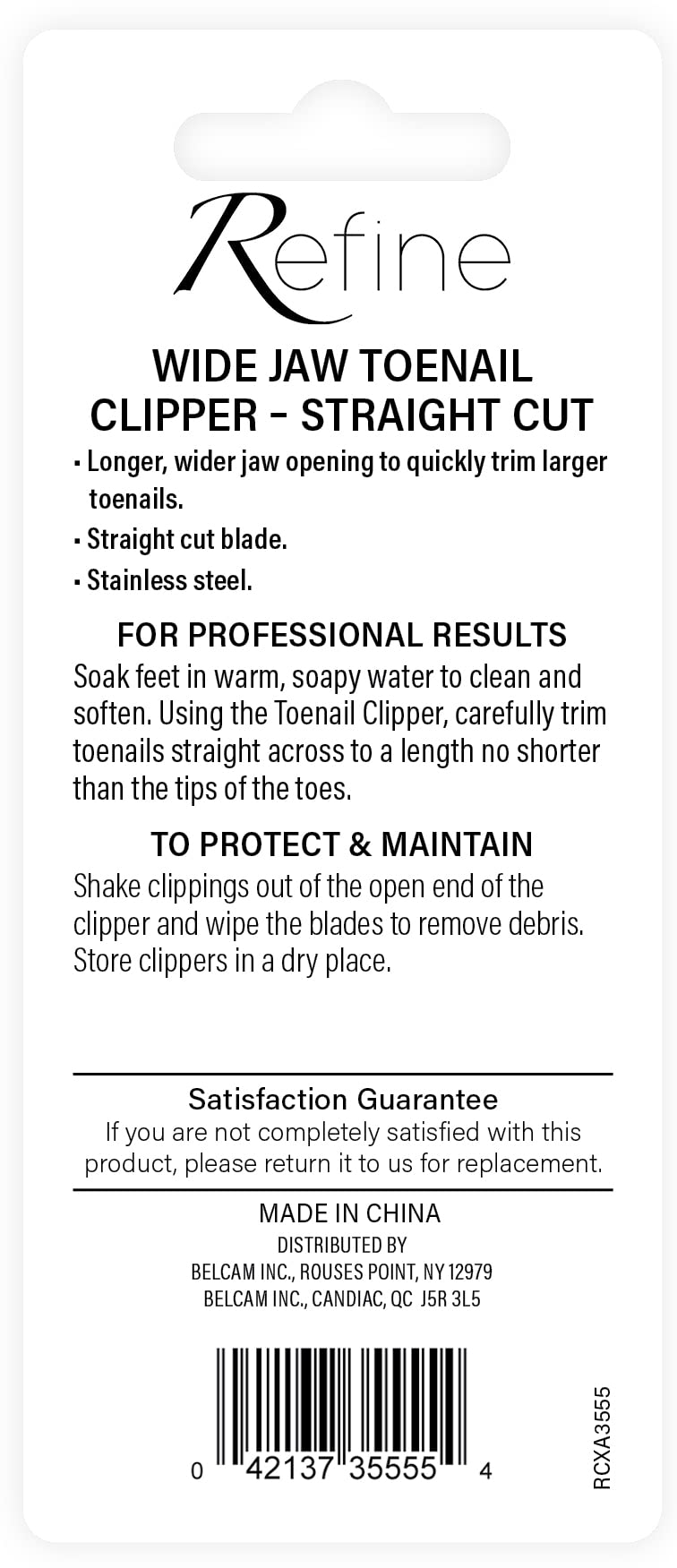 REFINE Wide Jaw Straight Cut Toenail Clipper, Stainless Steel, 2 Count