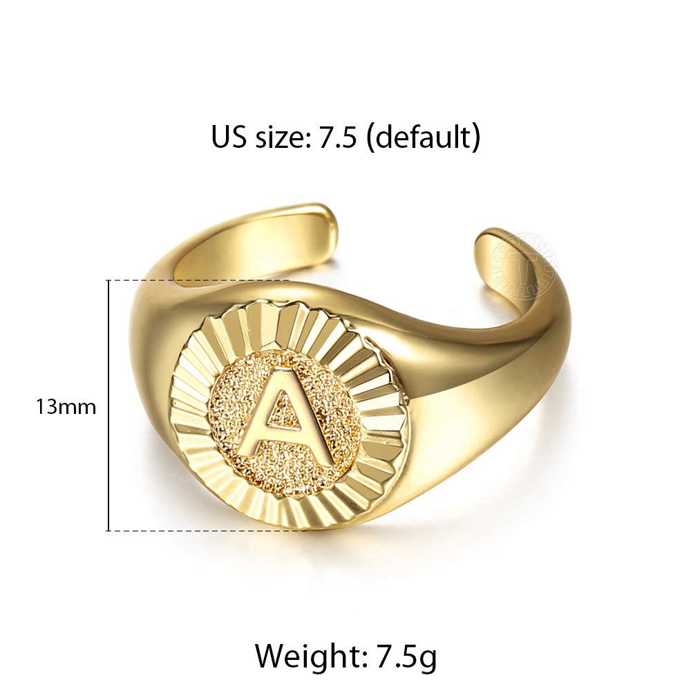 Trendsmax Chic Gold Plated Initial Letter S Signet Statement Open Band Ring for Women Girls Stylish Knuckle Stackable Party Open Ring Size 7.5