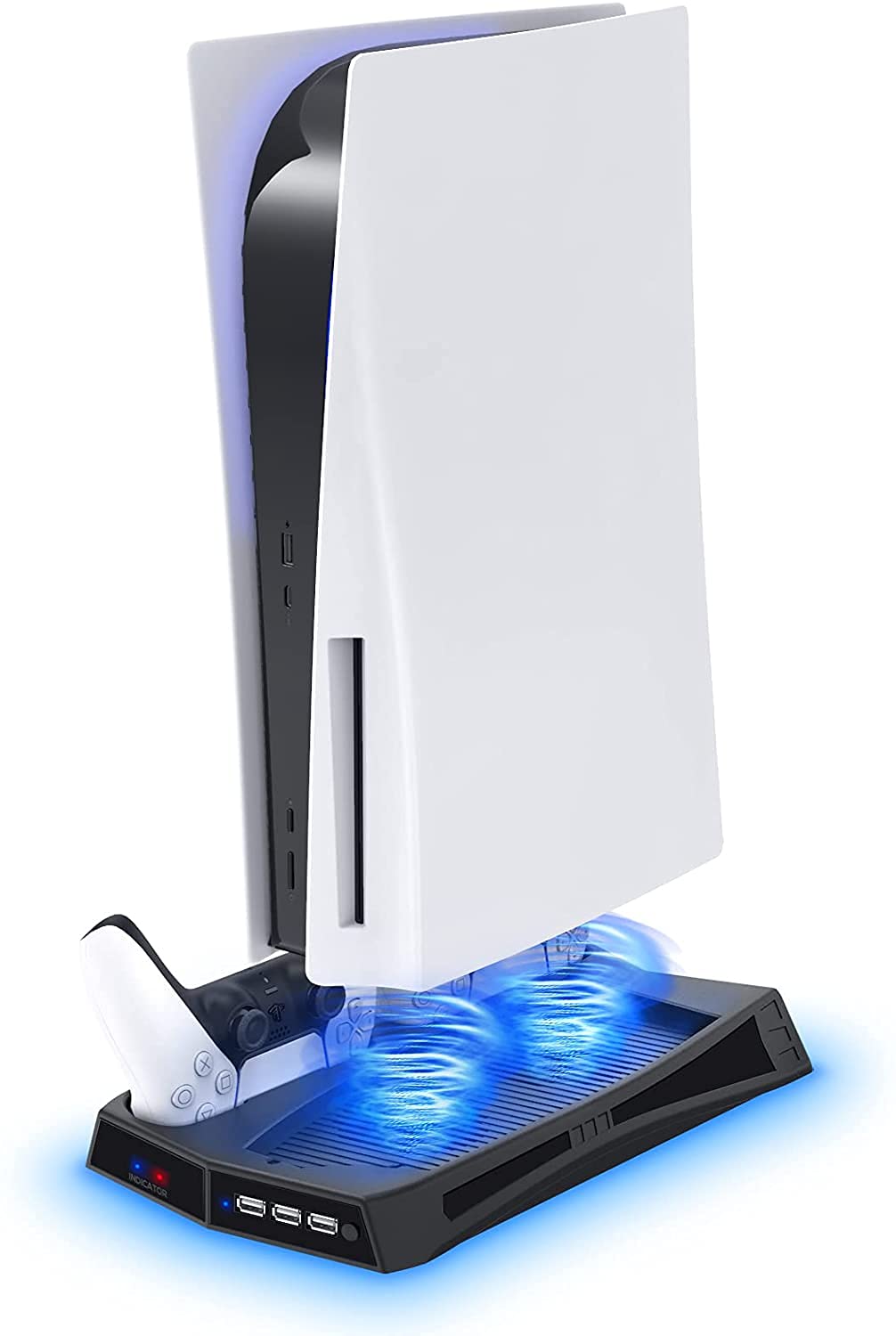 Vertical Stand with Cooling Fan for Playstation 5 Digital Edition/PS5 Ultra HD, 2 Dock Controller Charging Station for PS5 DualSense Controller, 3 USB Ports, Cooling System for PS5