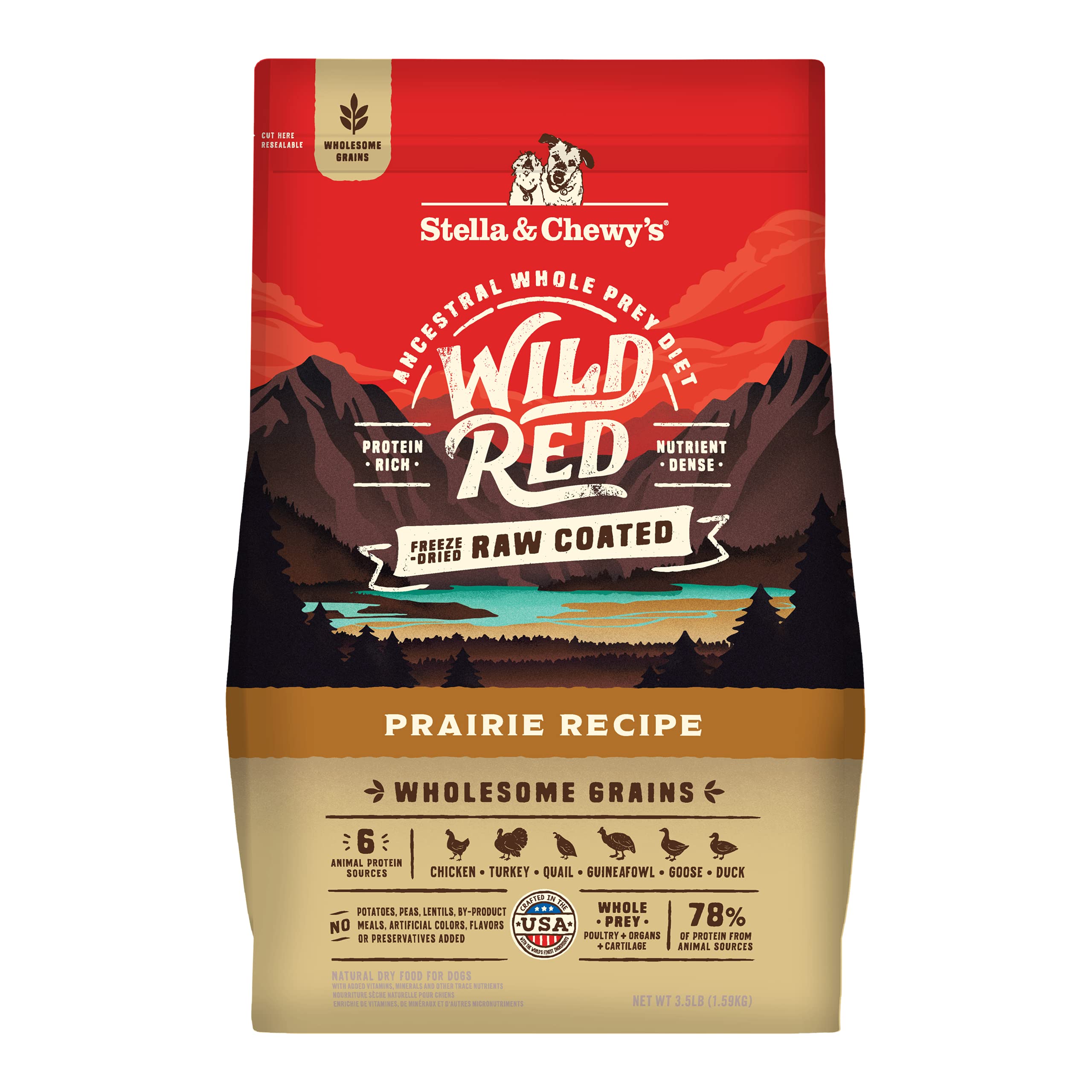 Stella & Chewy's Wild Red Dry Dog Food Raw Coated High Protein Wholesome Grains Prairie Recipe, 3.5 lb. Bag
