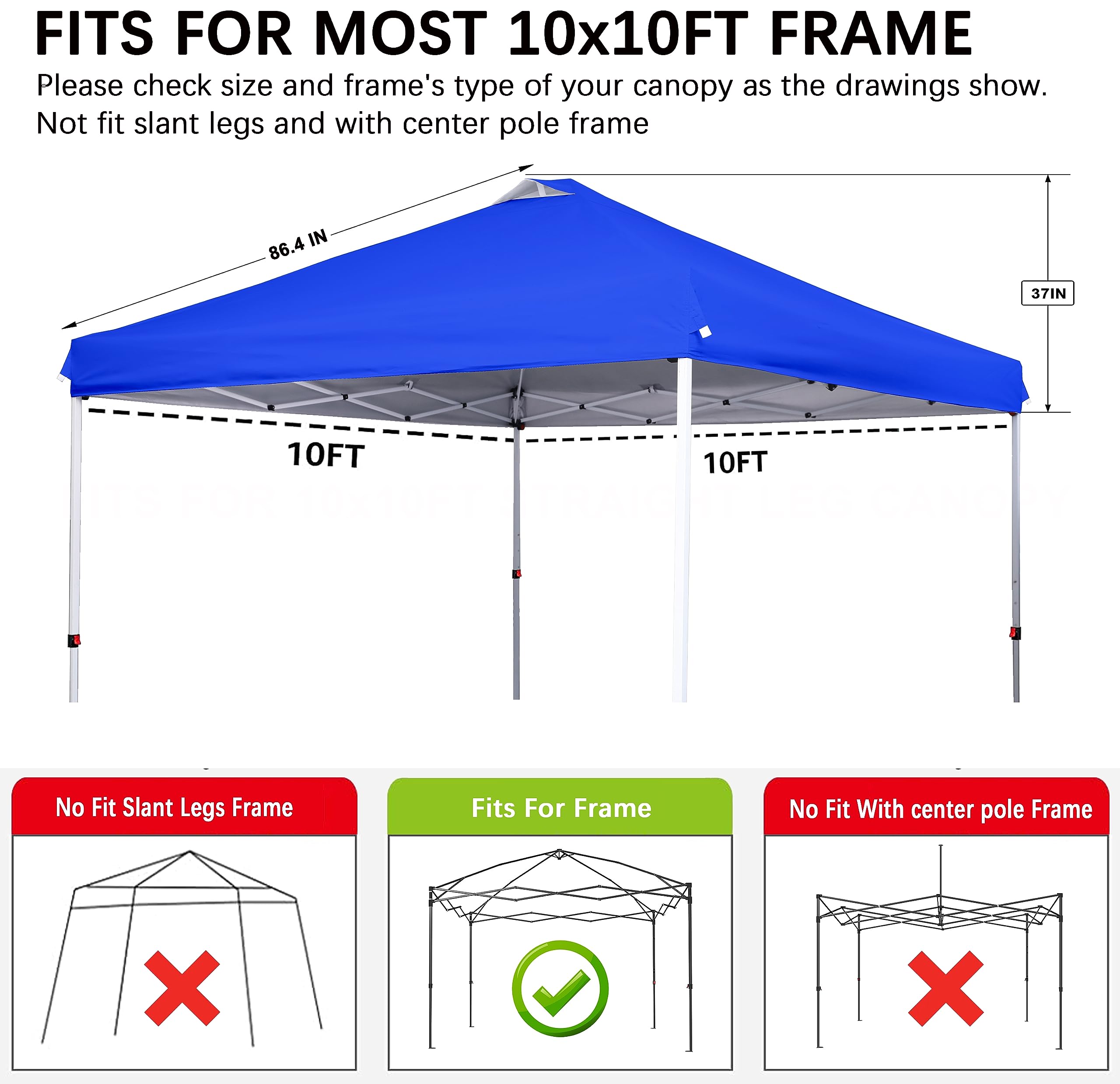 SCOCANOPY Replacement Top with Air Vent for 10x10 Canopy Frame, Canopy Cover ONLY, (Blue)