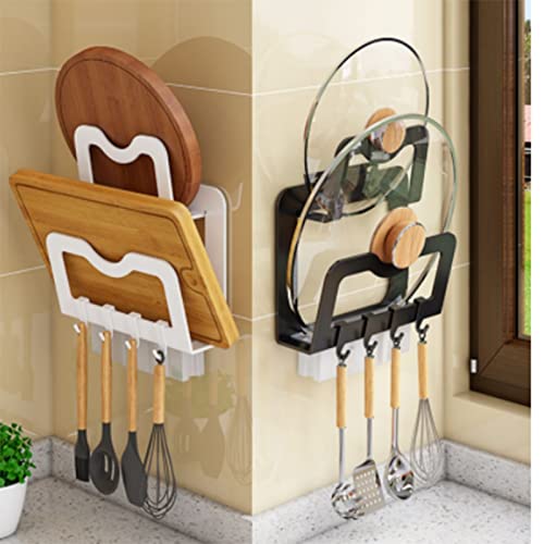 SEYFI Kitchen Shelves,2 Tier Pot Lid Holder Organizer, Kitchen Pot Lid Rack, Stainless Steel Cutting Board Stand, Reusable, Wall-Mounted