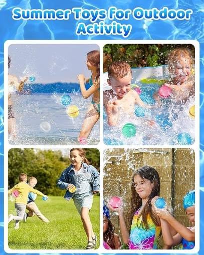 Reusable Water Bomb Balloons | Self Closing Soft Silicone Ball Bath Toy | Outdoor Water Splash Activity for Boys and Girls (6-pack)