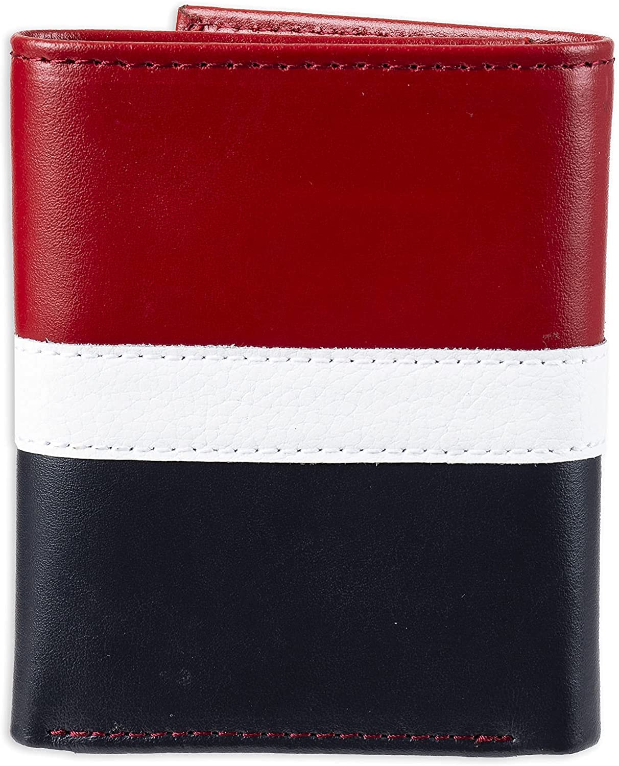 Tommy Hilfiger Big Skinny Wallet - Leather Wallets for Men Slim Thin Trifold with RFID Blocking Security and ID Window, Red/White/Blue, One Size