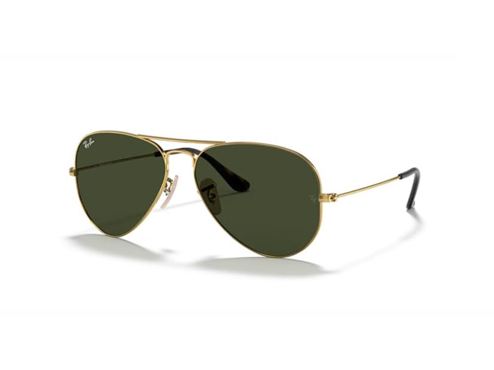 Ray-Ban RB3025 Aviator Large Metal Non-Polarized Sunglasses For Men For Women Gold/Green + BUNDLE with Designer iWear Eyewear Kit