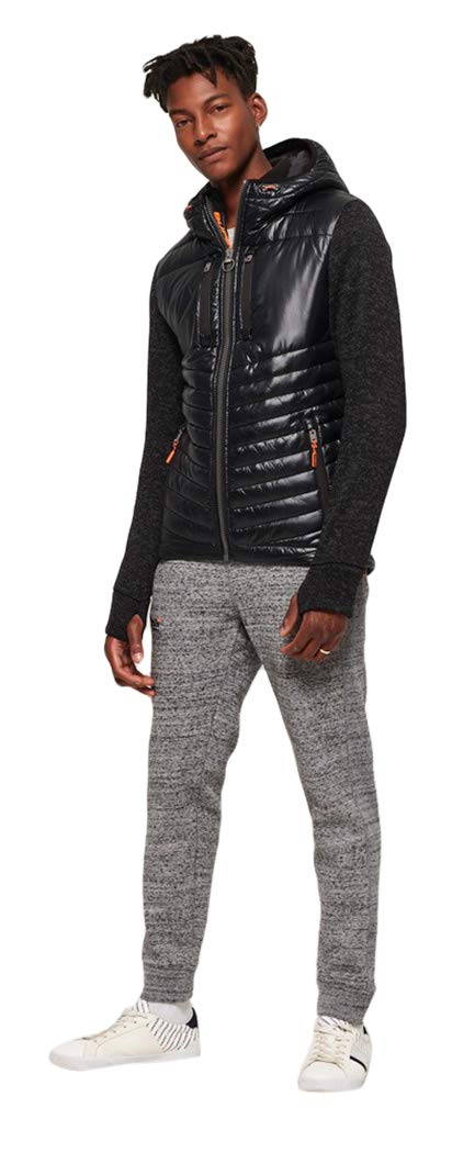 Superdry mens Storm Softshell Hybrid Zip Jacket Hooded Sweatshirt, Black Granite Marl, Medium US