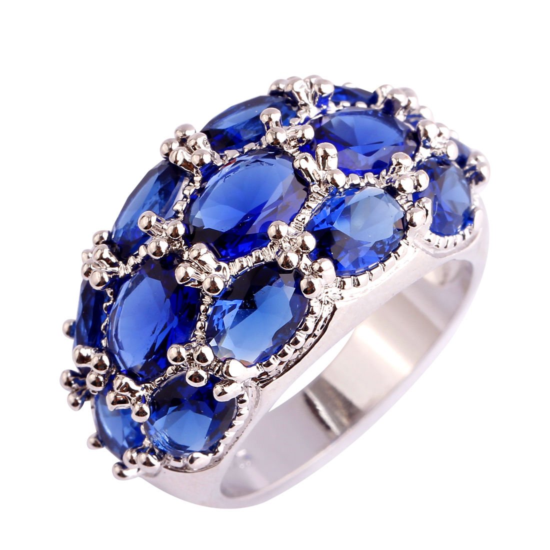 Veunora 925 Sterling Silver Sapphire Quartz Filled Cubic Zirconia Cluster Ring for Women Size 6