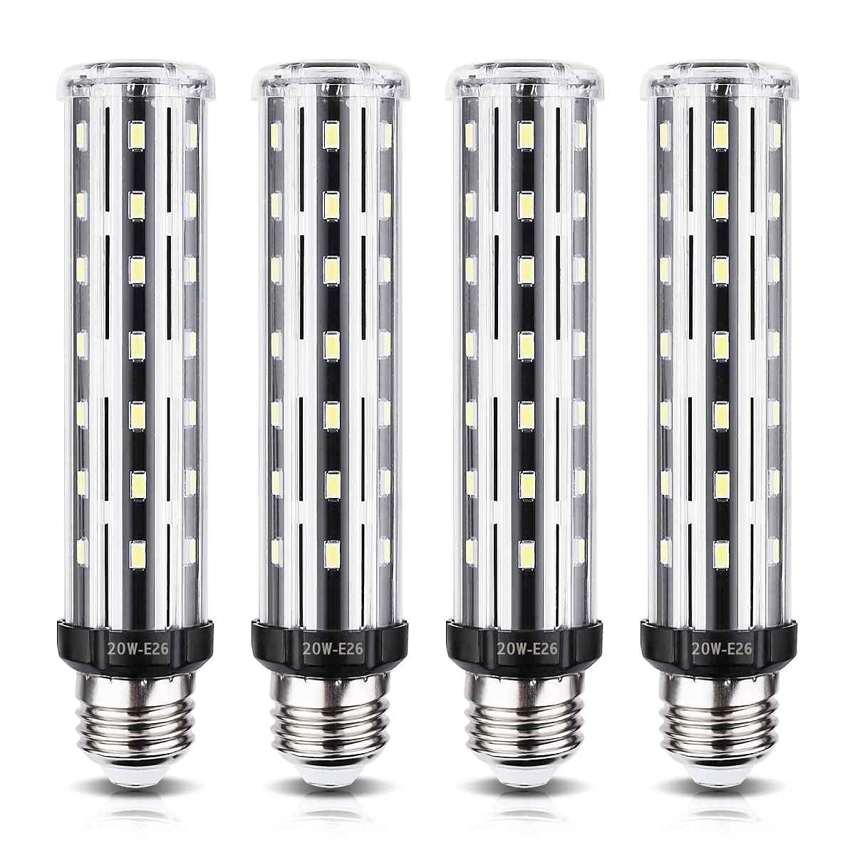 Wenscha E26 LED Corn Light Bulb, 20W T10 LED Light Bulbs 150Watt Equivalent 6000K Daylight White 2000 Lumen Super Bright LED Desk Lamp Aquarium Pendant Light Tubular Bulb, Non-Dimmable Pack of 4