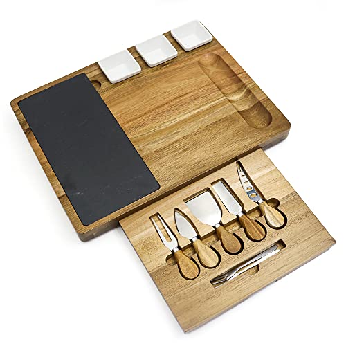 Wooden Charcuterie Board Set (11pcs) - Cheese Board Set with Extra Large Charcuterie Board, Knife, Forks, Bowls - Perfect Charcuterie Boards Gift Set - Beautiful Charcuterie Meat and Cheese Platter