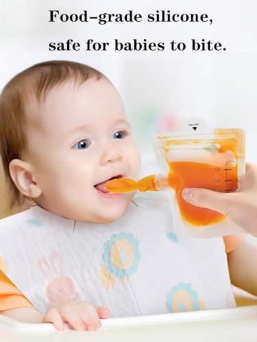 SONSIL Food Pouch Topper and Squeeze Spoon Set-Food Grade Squeeze Spoon Convenient Precise Feeding, BPA Free Silicone Food Pouch Tops for Prevent Spills (Tops-spoon)