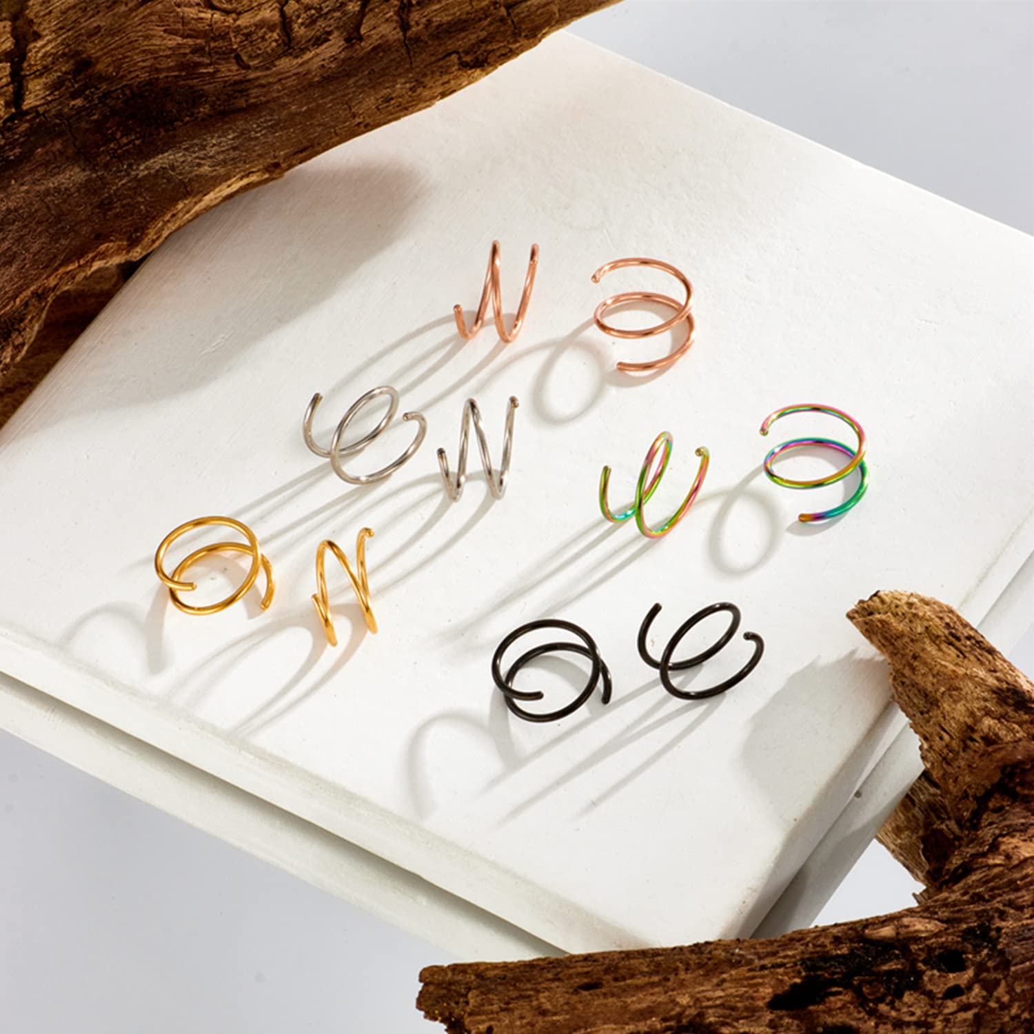 YANCHUN Spiral Nose Ring Double Hoop Nose Ring for Single Piercing Layered Spiral Nose Ring Double Nose Ring for Single Piercing for Women Men