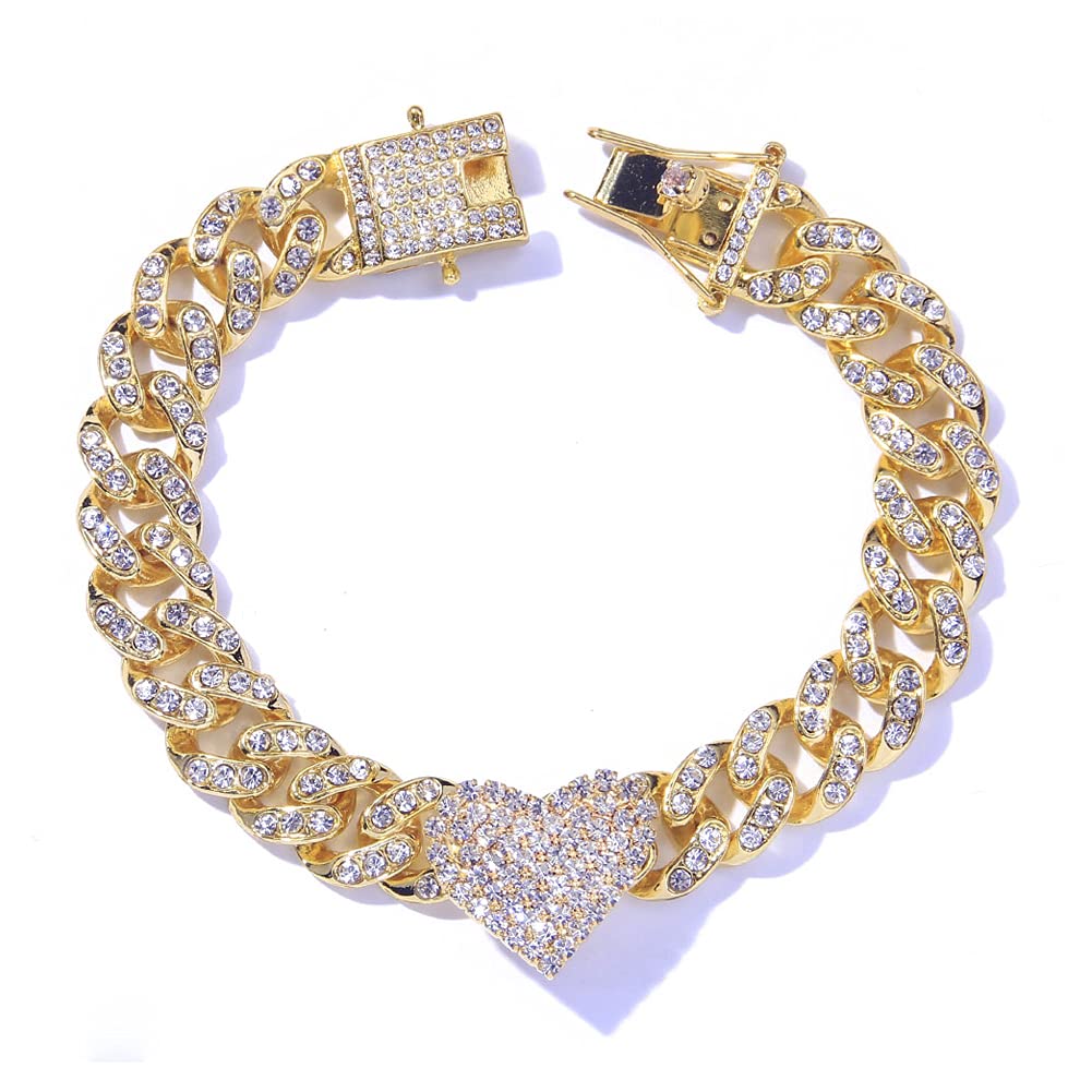 STONEFANS Heart Anklet Bracelet for Women Men Boy Girls, Shiny Rhinestone Iced Out Cuban Link Ankle Foot Jewelry Hip Hop Party Gifts