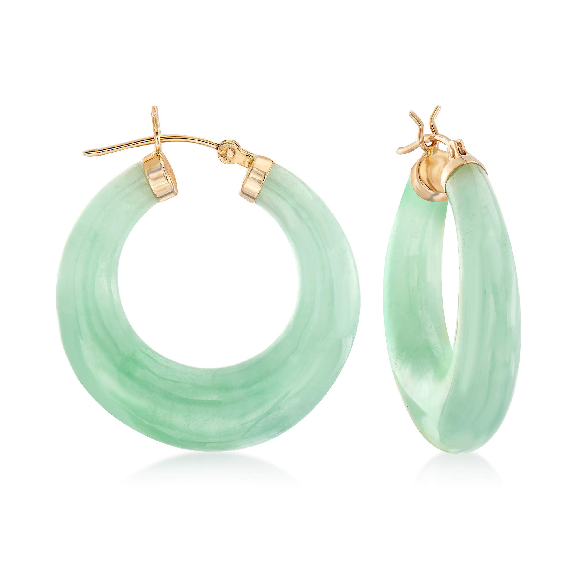Ross-Simons Round Gemstone Hoop Earrings in 14kt Gold 1 1/8 inches