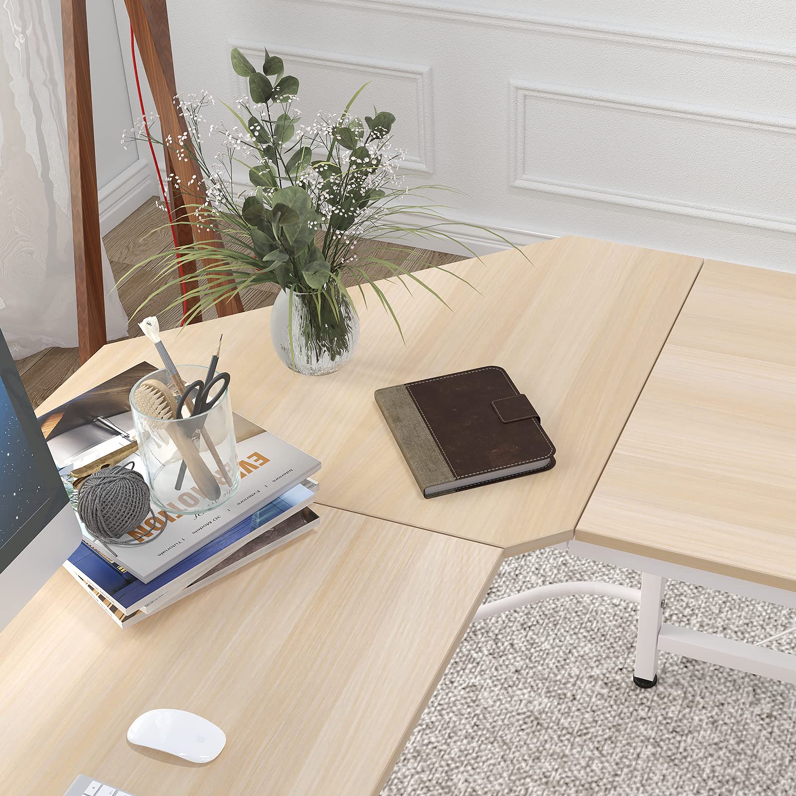 soges Large L Shaped Desk, Corner Computer Desk for Small Space, L Desk for Gaming, Home Office Computer Desk for Bay Window, Millennium Oak LD-Z01MO