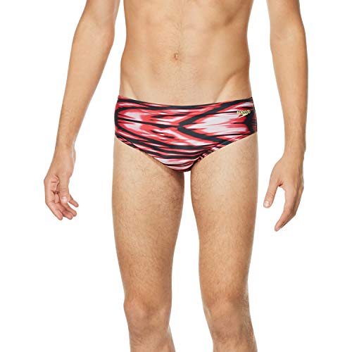 Speedo Mens Swimsuit Prolt Printed Team Colors Swim Briefs, Wave Speedo Red, 32 US