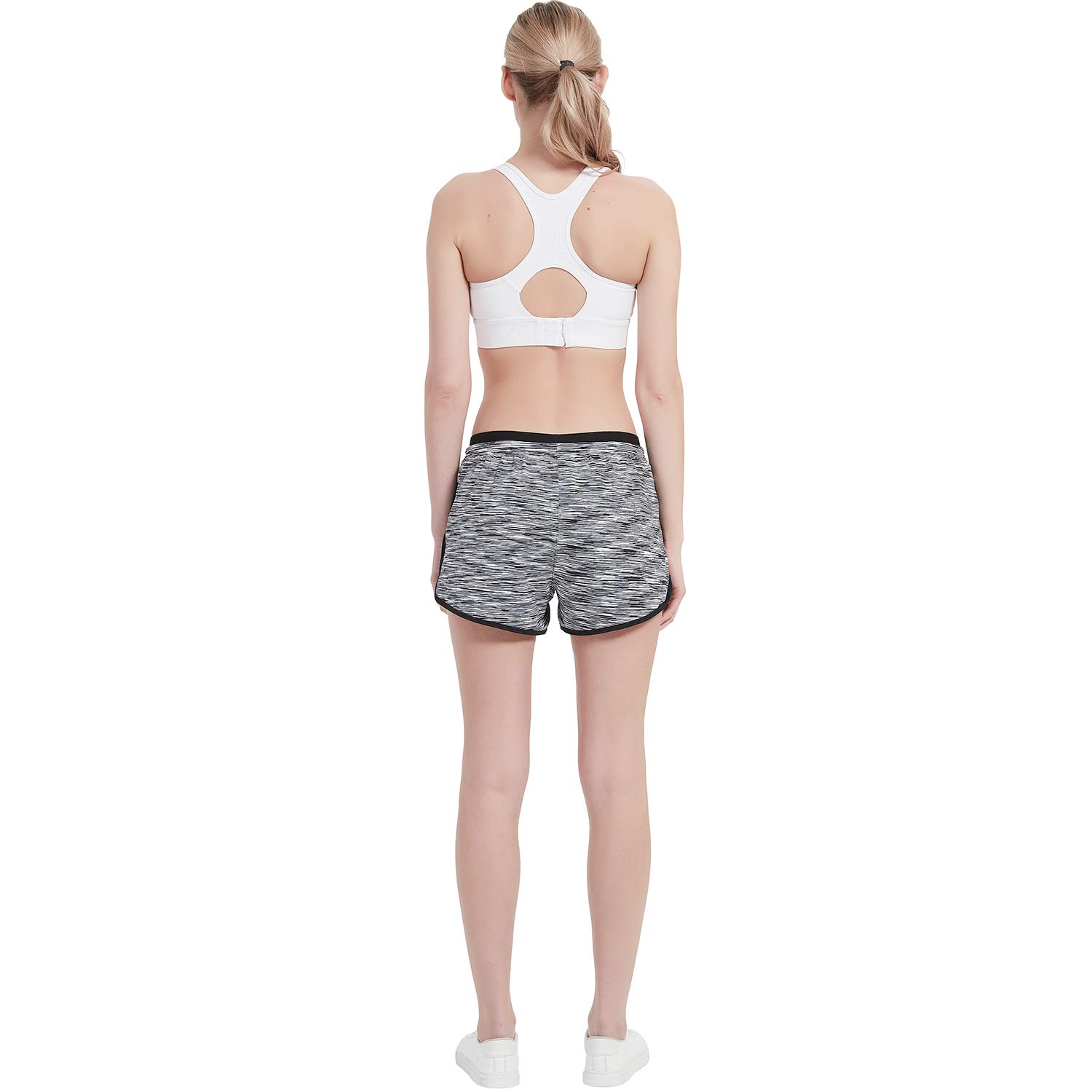 RIBOOM Women Workout Running Shorts 2 in 1 Active Yoga Gym Sport Shorts with Pockets Black White
