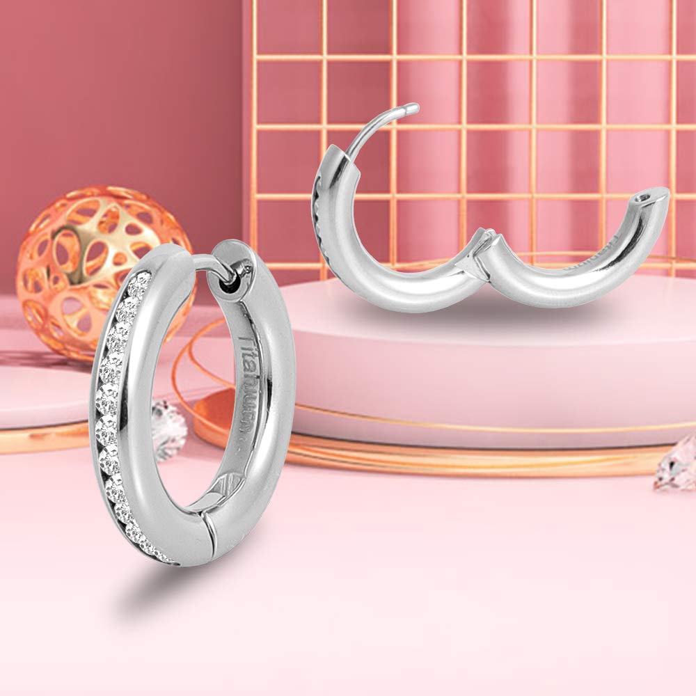 Titanium Earrings for Sensitive Ears, Titanium Hoop Earrings for Men Women, Hypoallergenic Titanium Huggie Earrings (Silver 12mm)