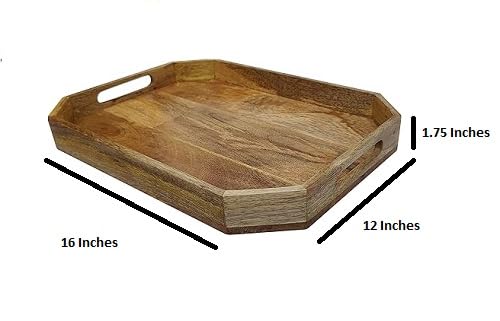 Wooden Serving Tray with Handles | Wood Bathroom Organizer Tray | Decorative | Food Safe | Water Resistant | Natural Solid Wood | Bathroom Organiser Tray