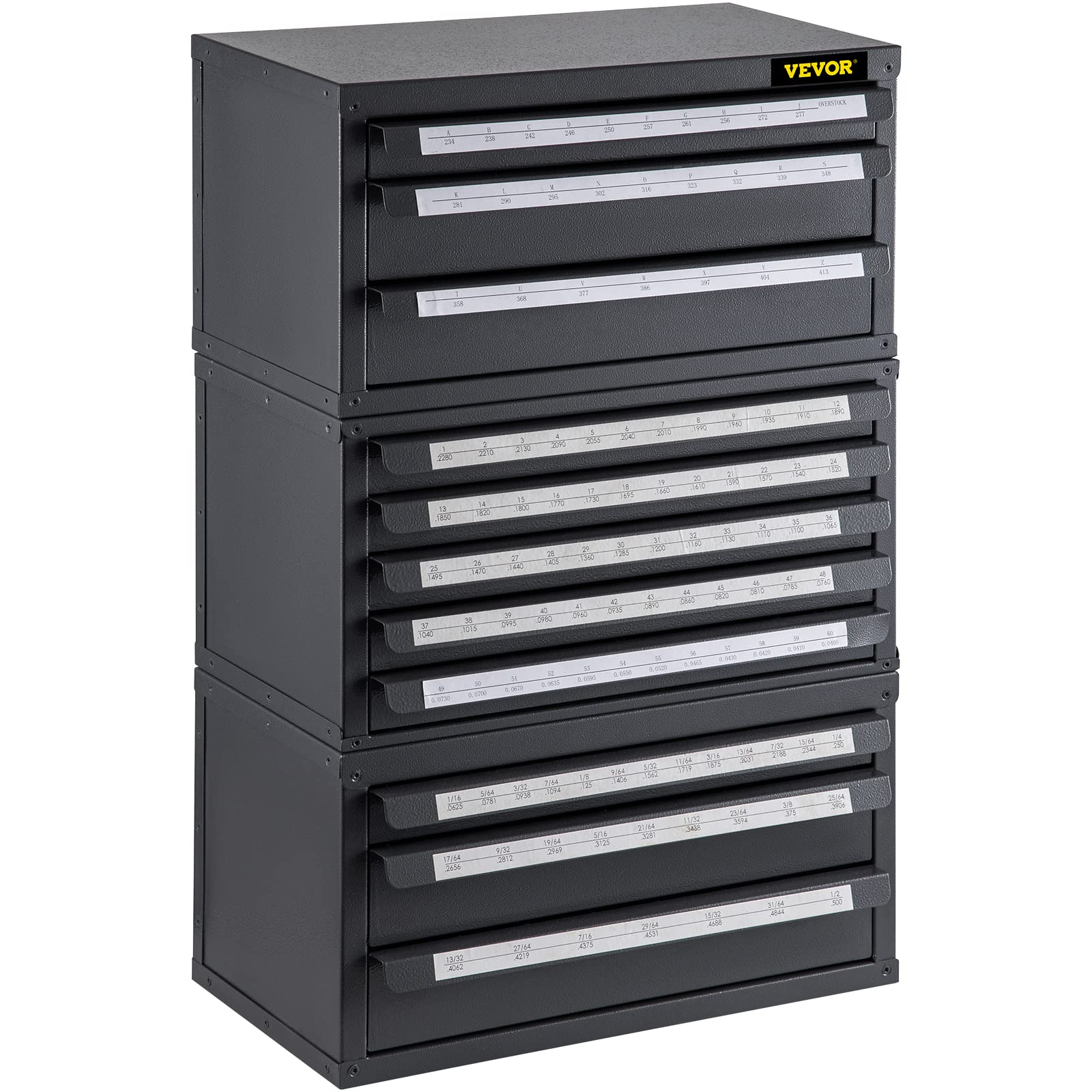 VEVOR Drill Bit Dispenser Cabinet Set, Three-Drawer for 1/16" to 1/2" & Letter Sizes A to Z, Five-Drawer Drill Bit Organizer for Wire Gauge Sizes #1 to #60, 3 Pieces