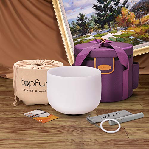 TOPFUND G Note Crystal Singing Bowl Throat Chakra 8 inch with Heavy Duty Carrying Case and Suede Mallet