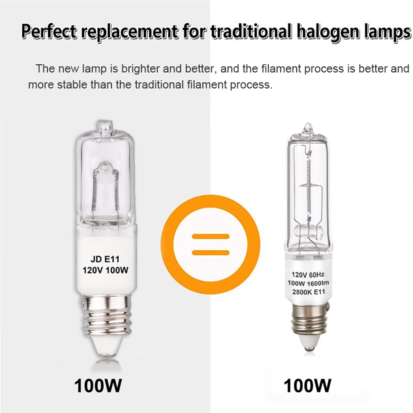 XBOCMY 4 Pack JDE11 120V 100W Halogen Bulb Dimmable Warm White 1600lm T4 Mini Candelabra Base for Chandeliers, Ceiling Fan, Cabinet Lighting, Pendants, Table Lamps, etc.