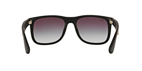 Ray-Ban RB4165F Justin Low Bridge Fit Rectangular Sunglasses, Rubber Black/Light Grey Gradient Dark Grey, 55 mm