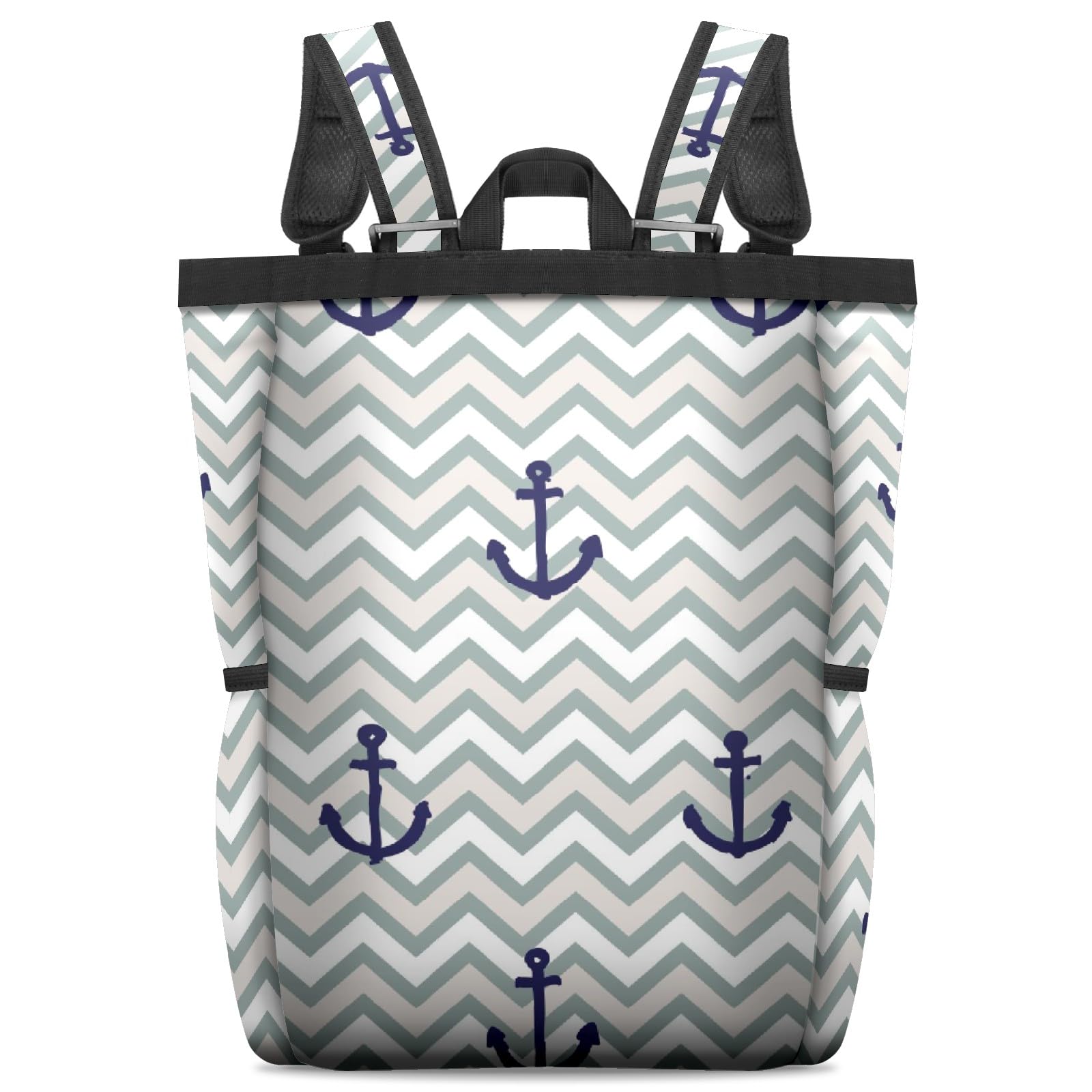White Backpack for Women Man Travel Anchor Stripe Tote Backpack Airline Approved Personal Item Travel Bag Computer Bag for Work College Teacher Work