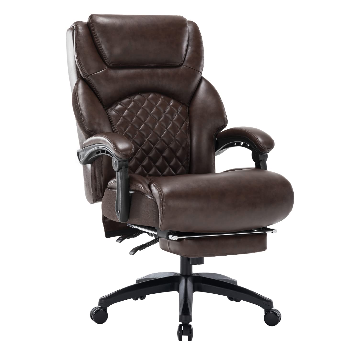 Sumeimics Big and Tall Office Chair Heavy Duty Office Executive Chair Reclining Office Chair with Footrest Brown