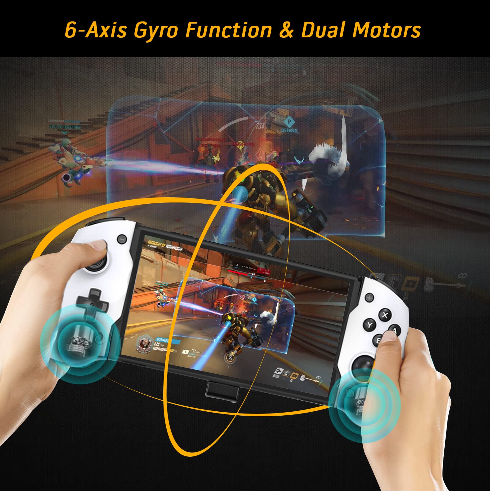 YOUHODA Ergonomic Nintendo Switch/Switch OLED Controller Grip for Handheld Mode with 6-Axis Gyro, Back Button Mapping, Vibration, PD Fast Charge