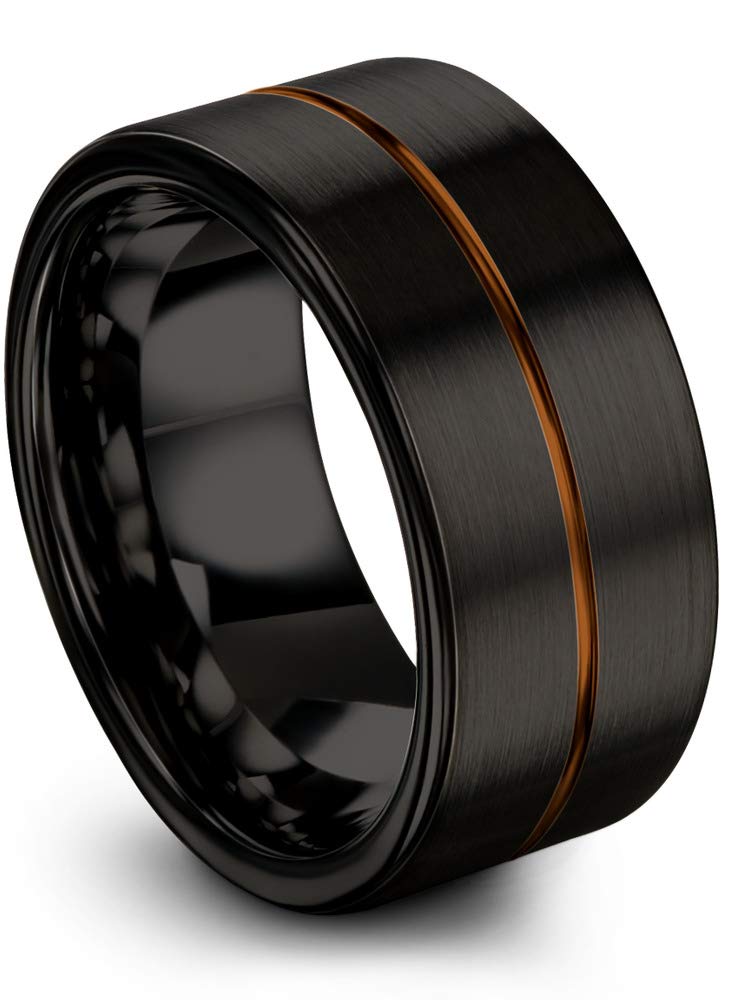 P. Manoukian Tungsten Carbide Wedding Band Ring 12mm for Men Women Copper Center Line Black Interior with Flat Cut Brushed Polished Comfort Fit Anniversary Size 10.5