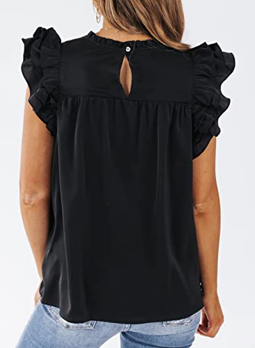 SHEWIN Womens Tank Tops Summer Ruffle Sleeveless Cute Shirts 2023 Trendy Casual Work Shirts,US 4-6(S),Black