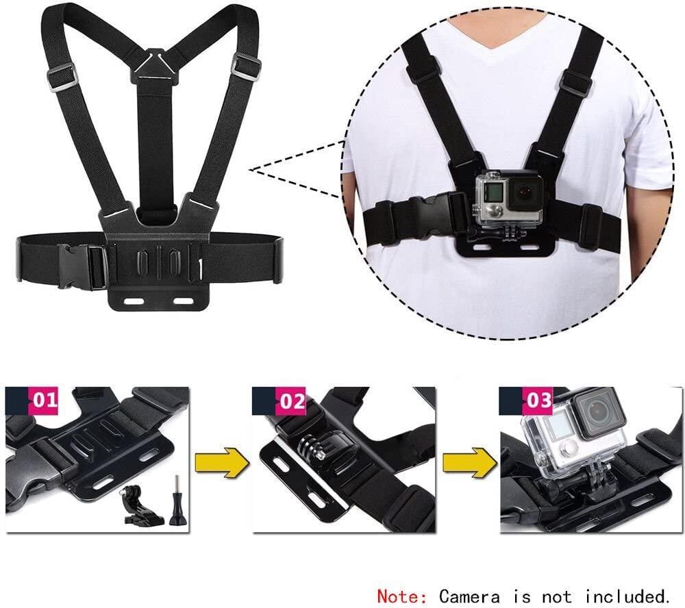 VVHOOY Action Camera Accessories Head Strap Mount Chest Harness Compatible with AKASO EK7000 Brave 4 Brave 7 LE V50X Native/GoPro Hero 12 11 10 9 8 7 6 5/VEMONT/Dragon Touch/HLS/Apexcam/REMALI