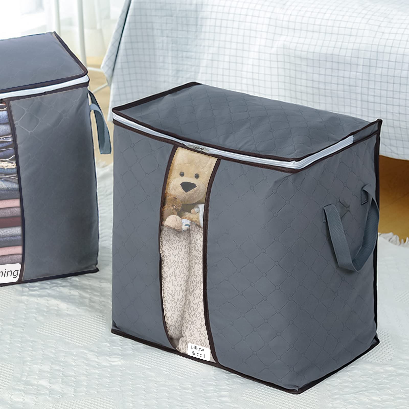 toresper under bed storage containers,Large Capacity closet organization and storage,toy storage Foldable Storage Bags with Clear Window for Clothes Pillow Blankets Bedding (2 Pcs Underbed)