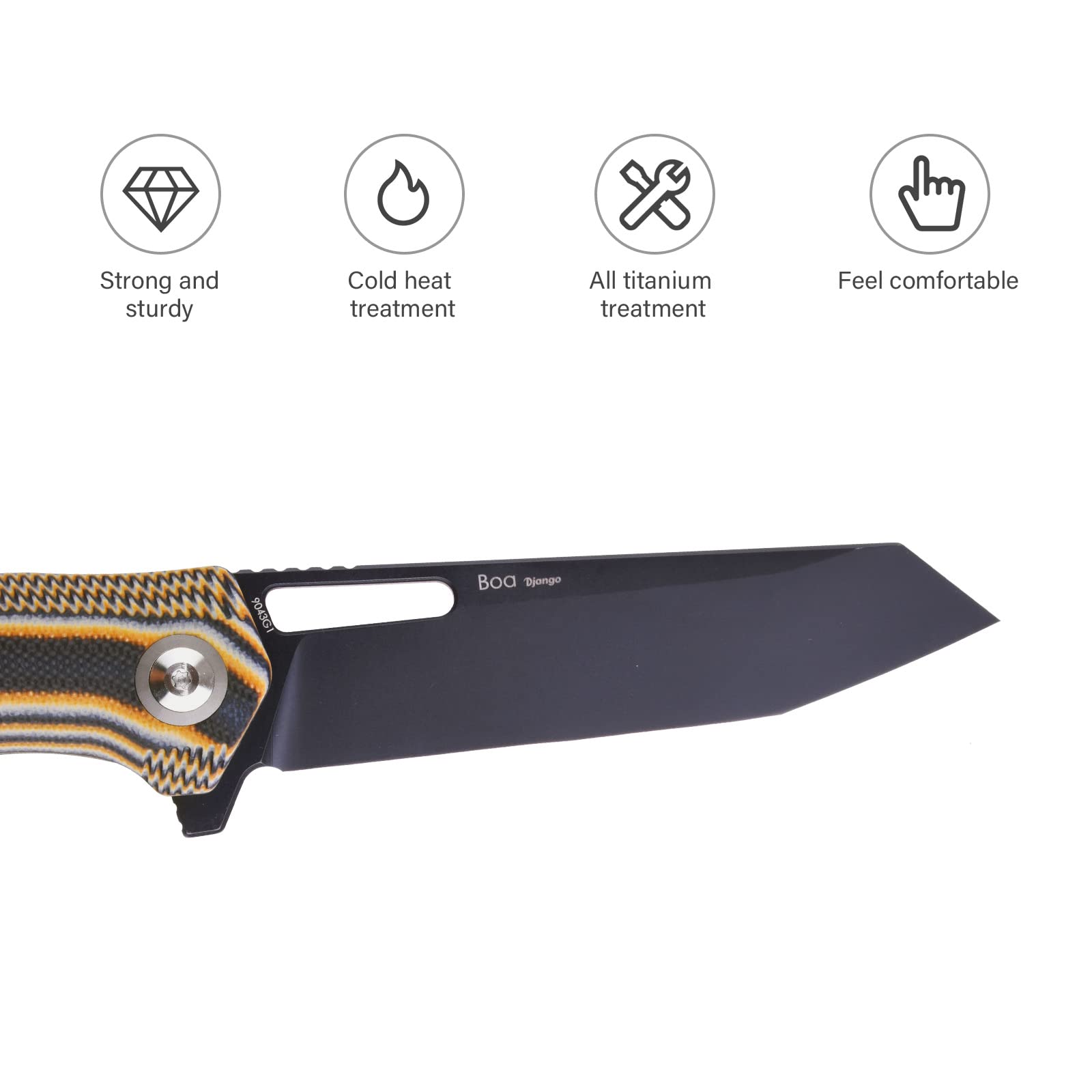 SHIELDON Boa Pocket Knife, 3.82" D2 Plain Blade with G10 Handle Folding Knife, Thumb Hole and Flipper Opener,Unique Tool Gift for Everyday Carry