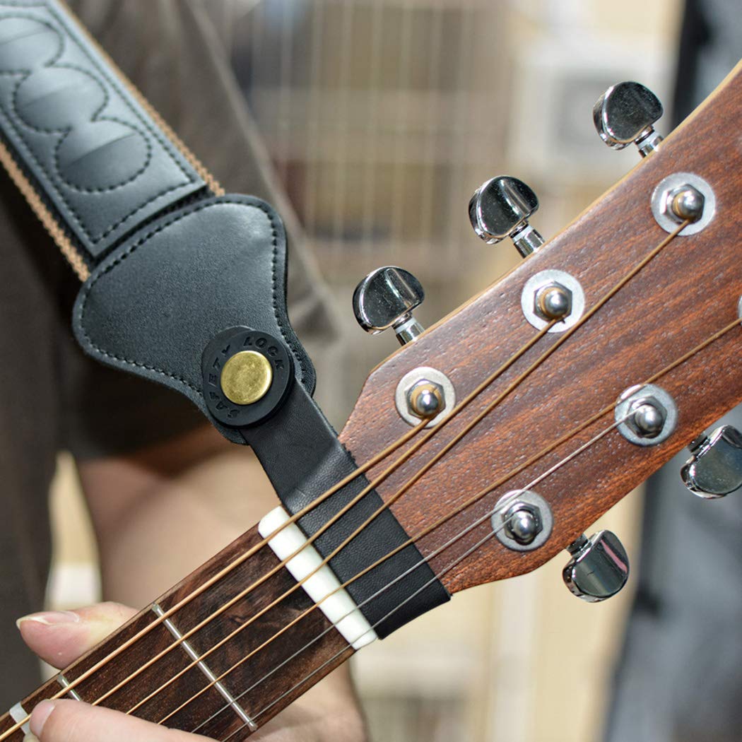 Sound harbor Guitar Headstock Adapter Straps Guitar Neck Strap Tie Black Leather Headstock Strap Lock 6pcs