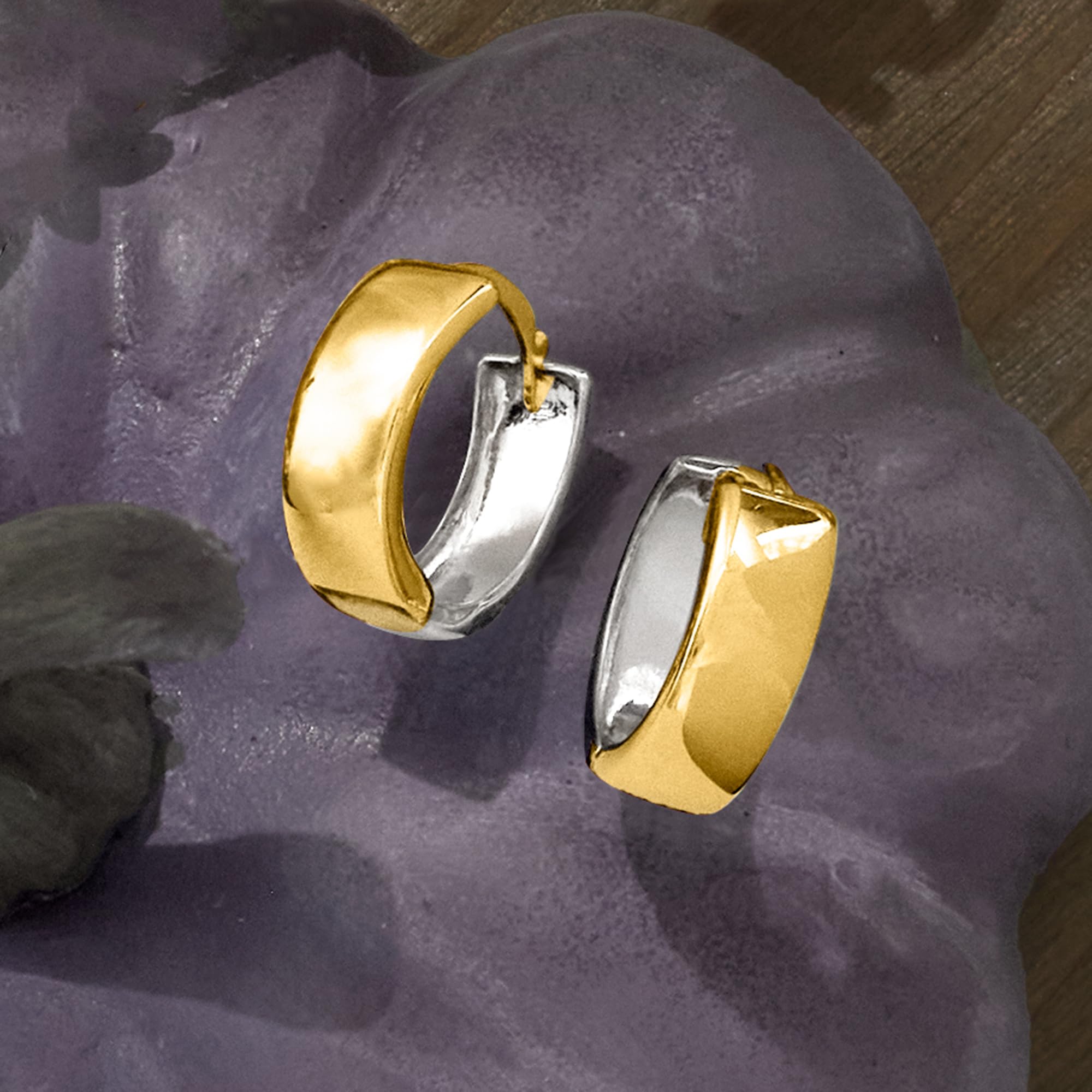 Ross-Simons Sterling Silver and 14kt Yellow Gold Reversible Huggie Hoop Earrings
