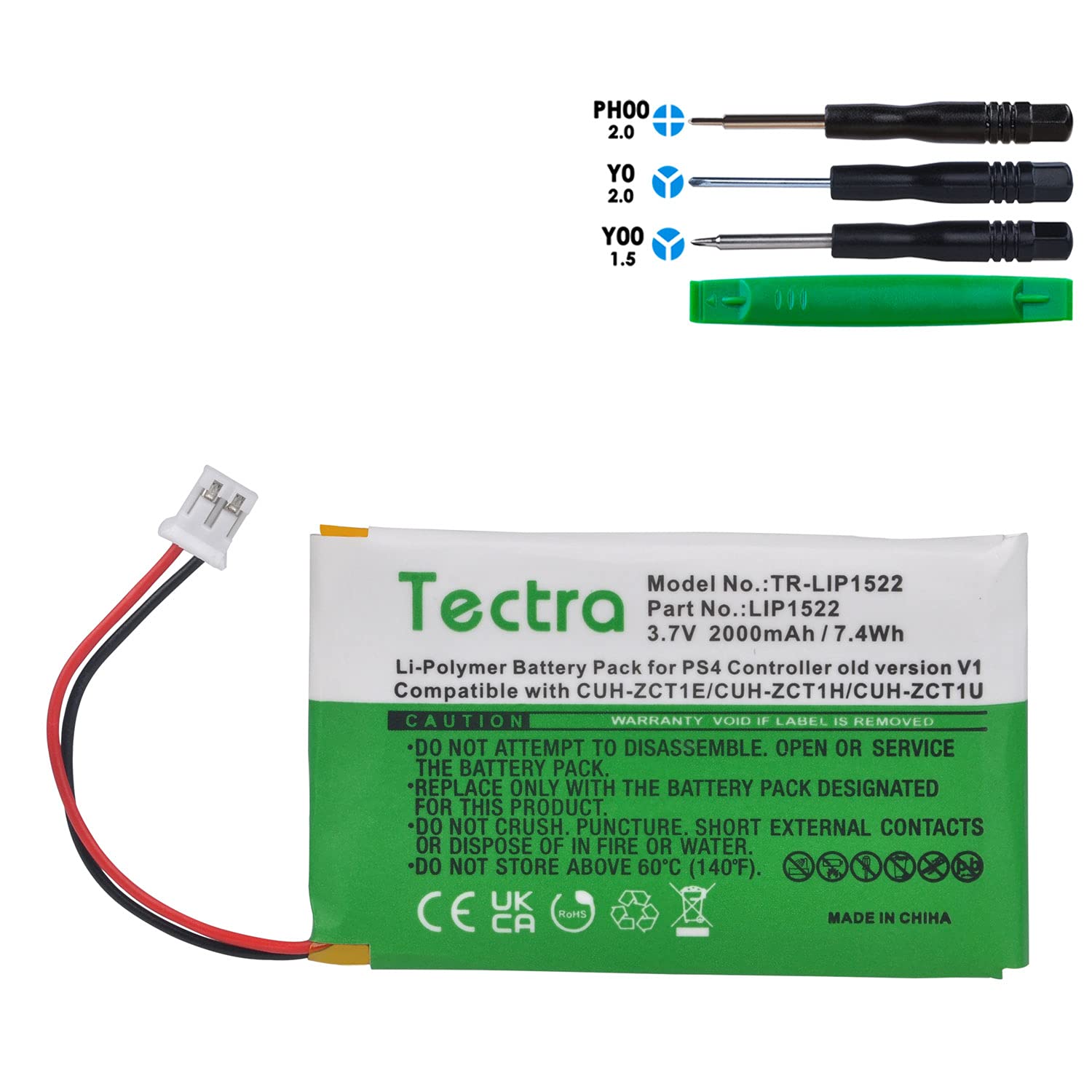 Tectra 2000mAh LIP1522 Battery for Sony Playstation 4 Dual Shock 4 CUH-ZCT1U CUH-ZCT1E CUH-ZCT1H PS4 Wireless Controller 2015 and Before(Big Plug)