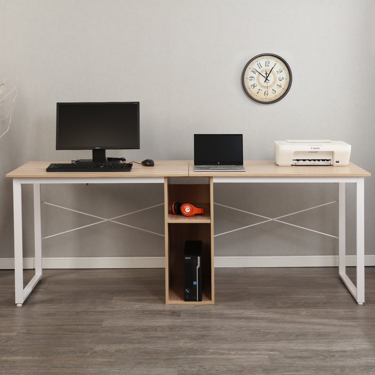 sogesfurniture Large Double Workstation Computer Desk 78 inches Dual Desk Home Office Desk 2-Person Computer Desk Computer desks with Storage,White Oak BHUS-HZ011-200-MO-NEW