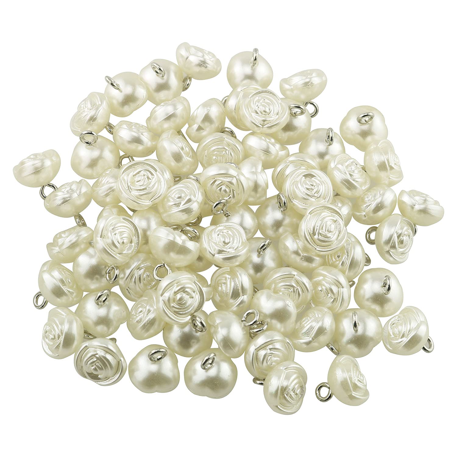 Tegg Rose Shape Button 30PCS 11mm Cream-Coloured Rose Shape Half Ball Pearl Buttons with Metal Shank for Clothes, Craft, Sewing