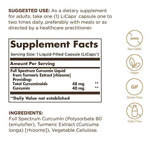Solgar Full Spectrum Curcumin - 90 LiCaps - Superior Absorption - Brain, Joint & Immune Health - Non-GMO, Vegan, Gluten Free, Dairy Free - 90 Servings