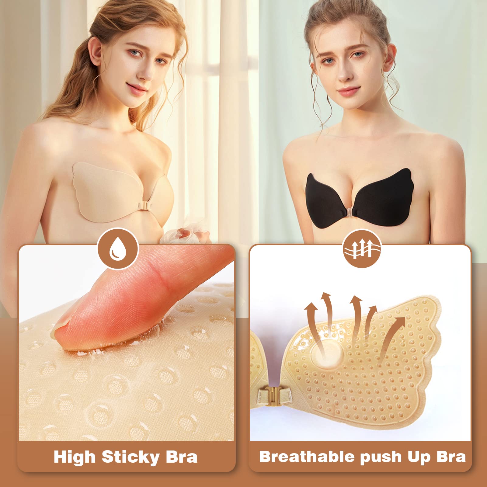 Sticky Bra Strapless Bras for Women Adhesive Invisible Backless Push up Gathering Lift up Cups Dresses with Nipple Cover