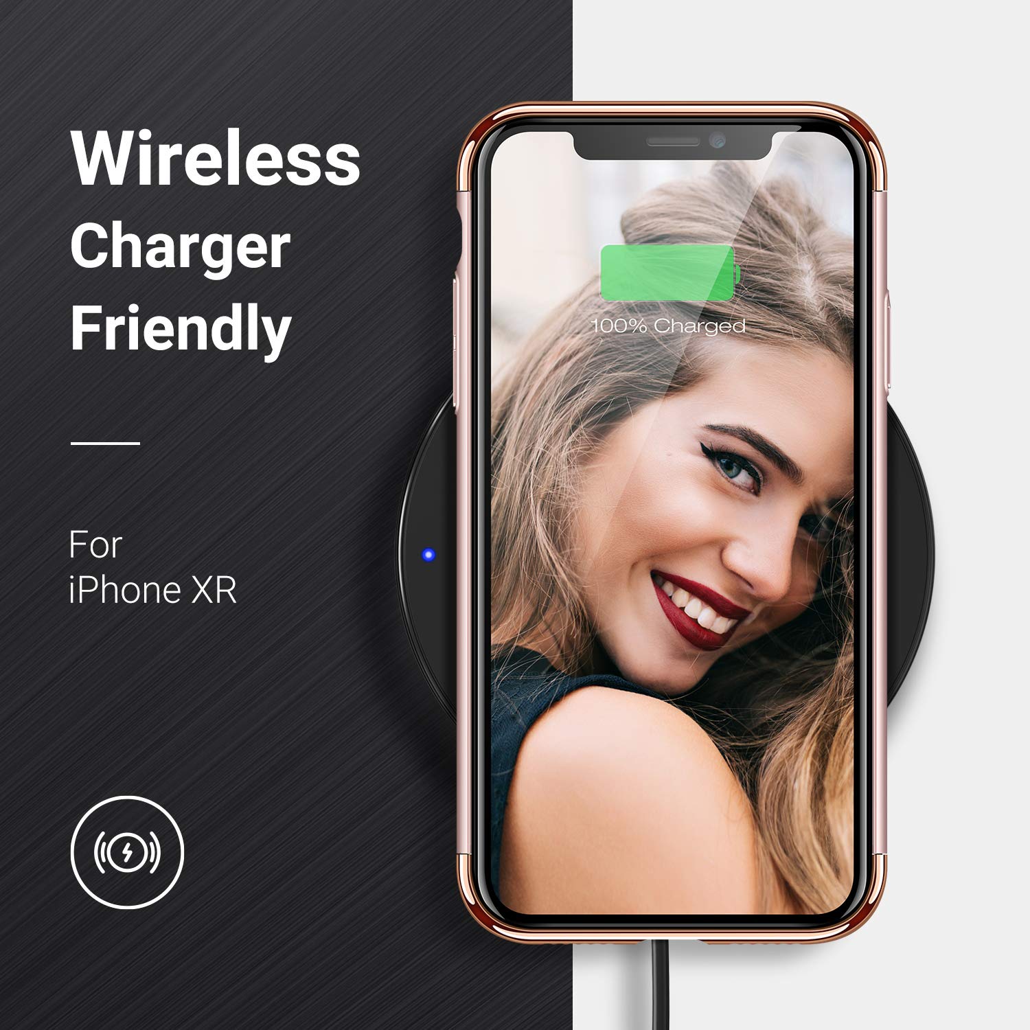 TORRAS Lock Series Designed for iPhone XR Case, 3-in-1 Luxury Hybrid Hard Plastic with Gold Trim Matte Finish Slim Thin Phone Case, Rose Gold