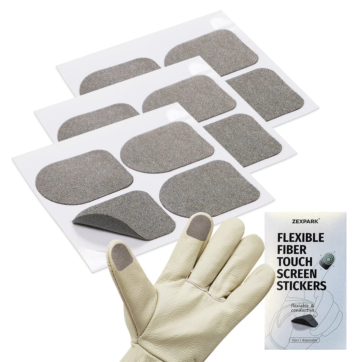 ZEXPARK 2023 New 12 Pcs Ultra-high Sensitivity Flexible Fiber Ultra Thin Conductive Touch Screen Stickers for Gloves
