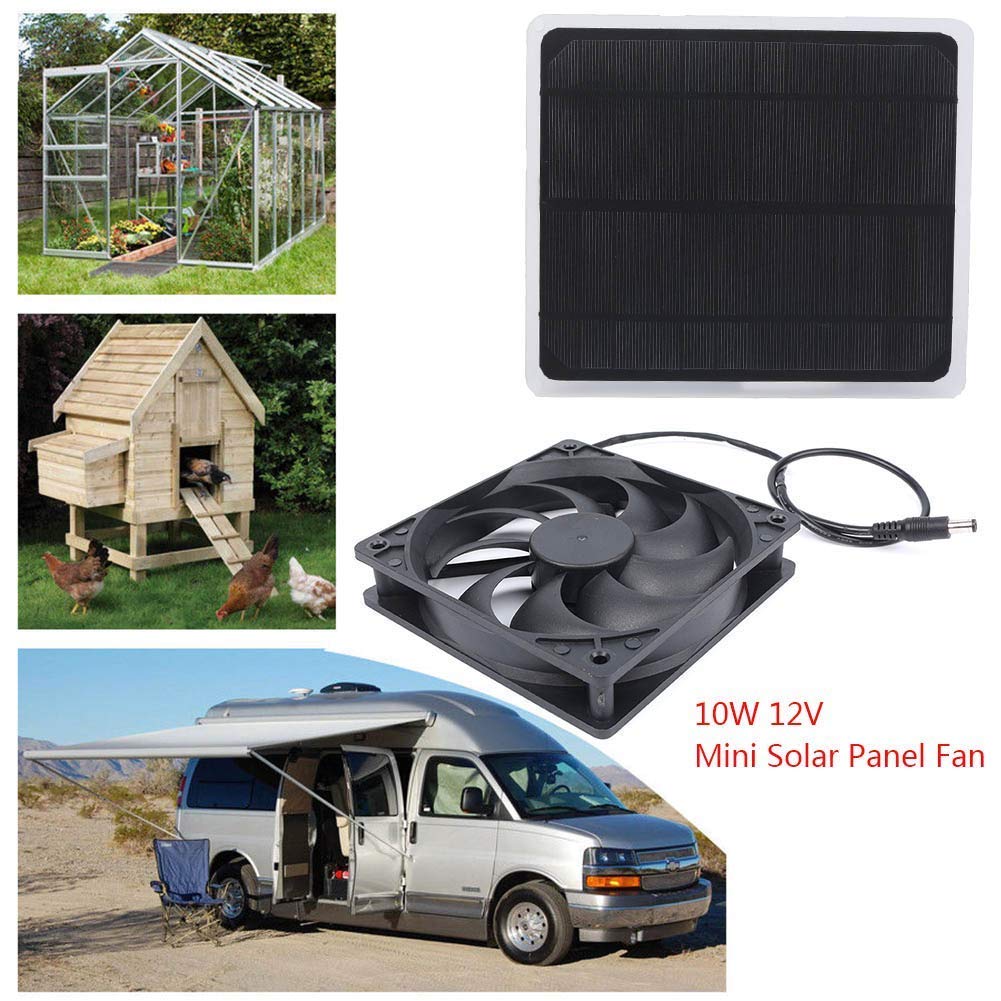 ShareTime 10W Solar Powered Fan Mini Ventilator for Greenhouse Pet Dog Chicken House Cooling (Renewed)