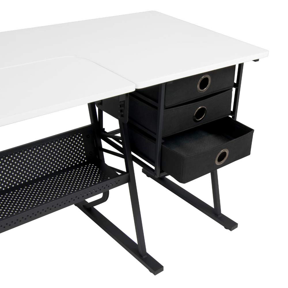 Sew Ready Eclipse Hobby Sewing Center Craft Table Sturdy Computer Desk with Drawers in Black/White, 13362